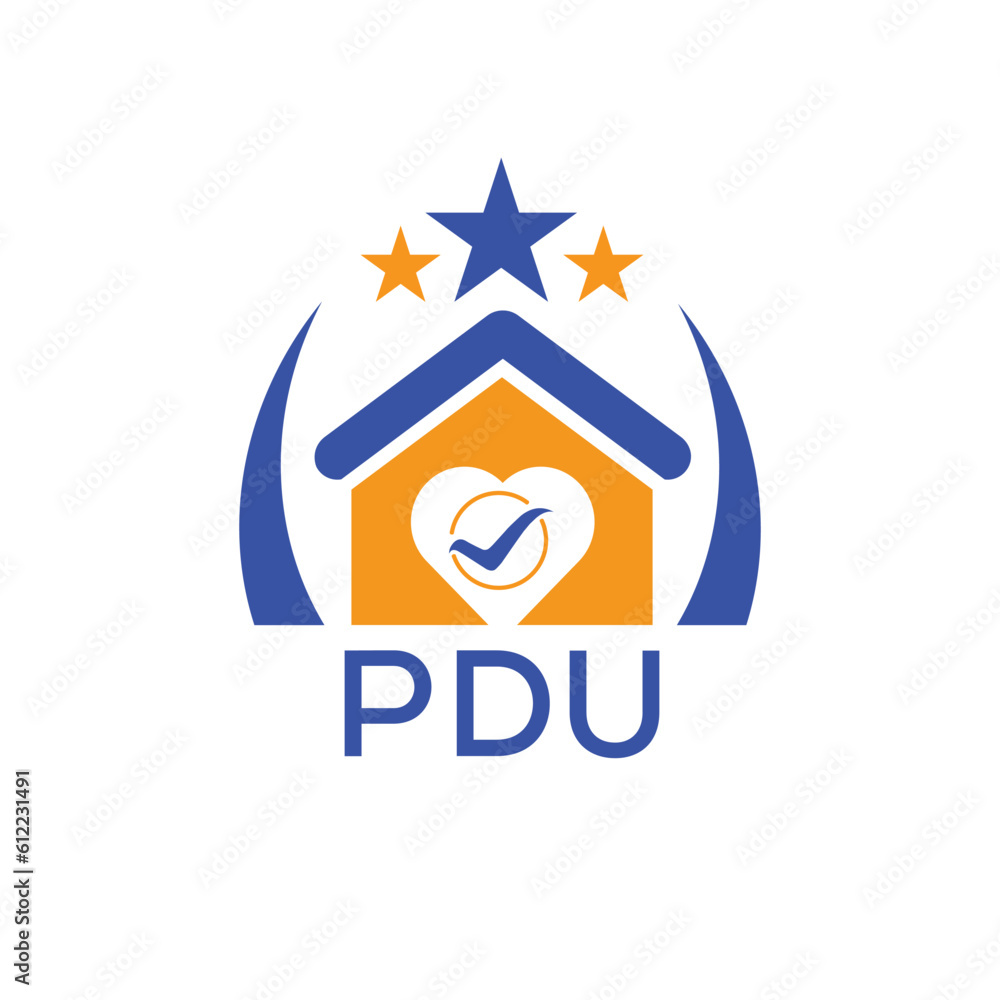 PDU House logo Letter logo and star icon. Blue vector image on white ...