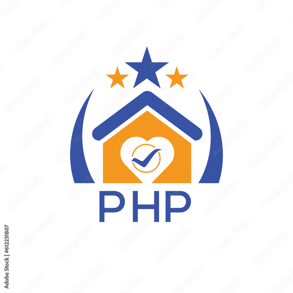PHP House logo Letter logo and star icon. Blue vector image on white ...