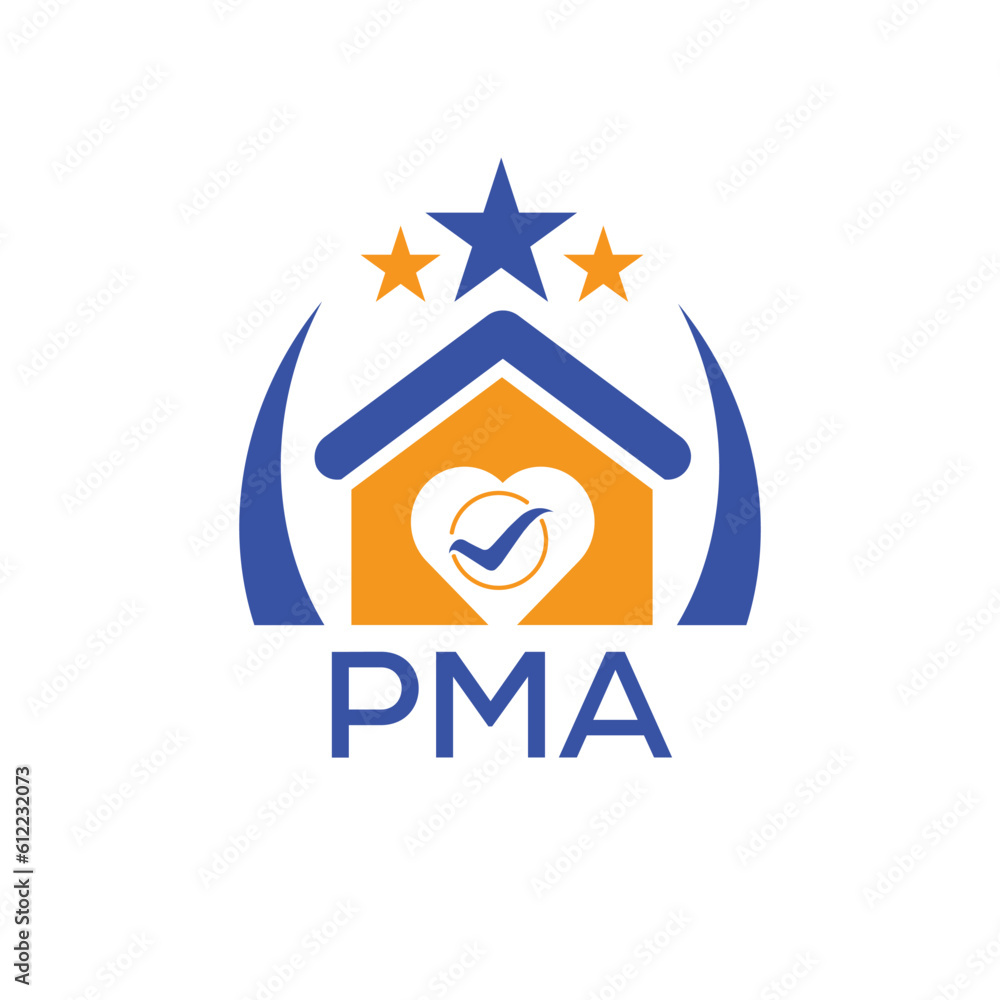 PMA House logo Letter logo and star icon. Blue vector image on white ...