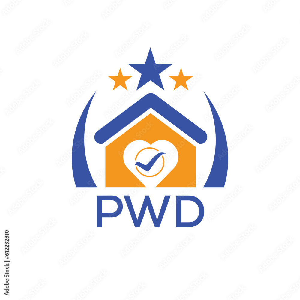 PWD House logo Letter logo and star icon. Blue vector image on white ...