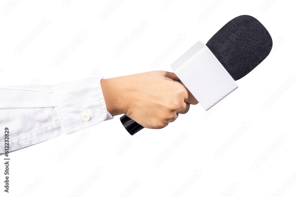 Close up Reporter Hand, Hand Holding Microphone for speech or interview ...