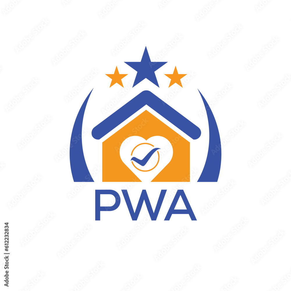 PWA House logo Letter logo and star icon. Blue vector image on white ...