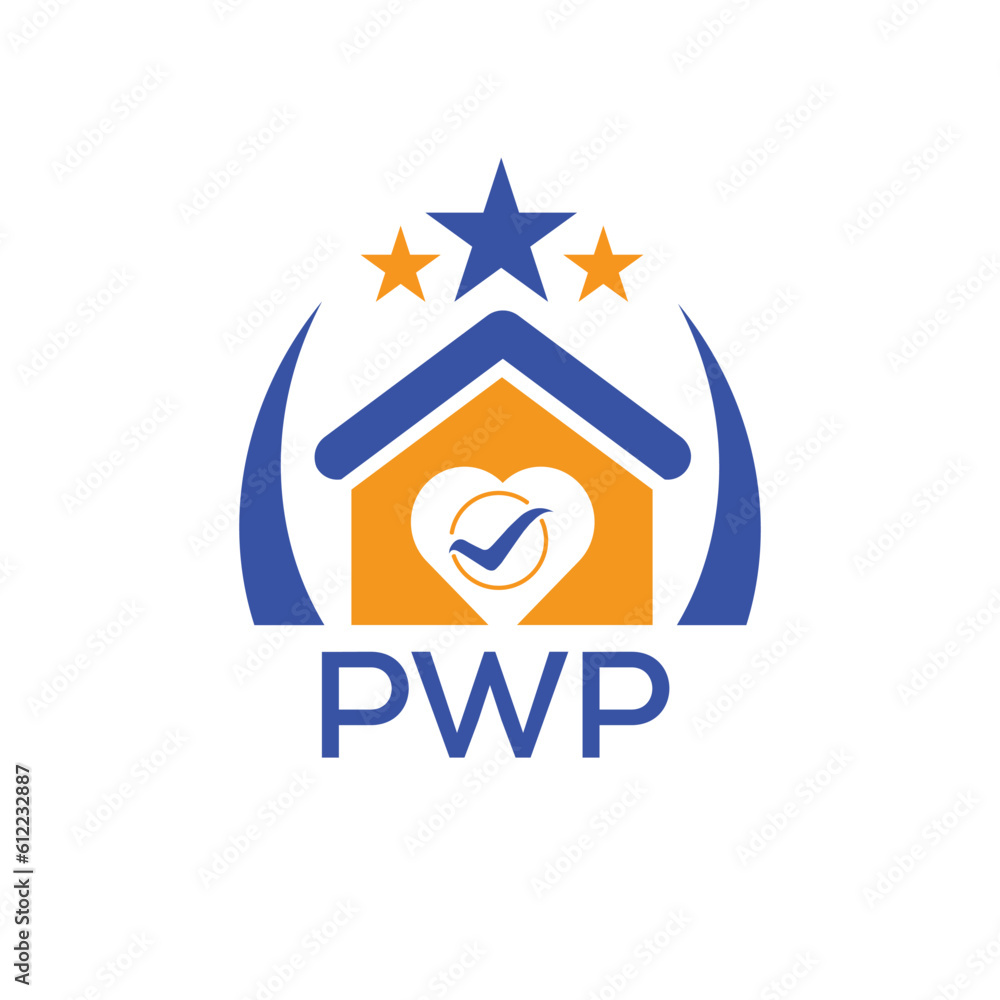 PWP House logo Letter logo and star icon. Blue vector image on white background. KJG house ...