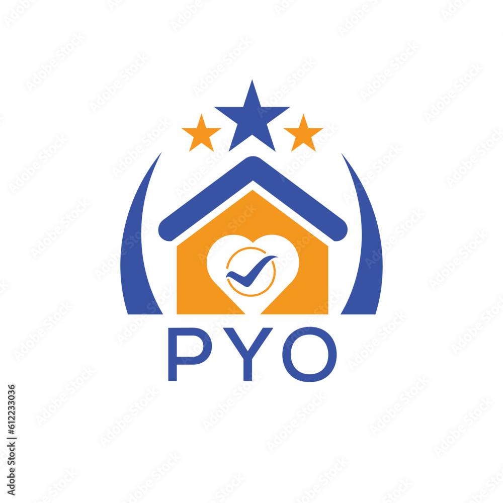 PYO House logo Letter logo and star icon. Blue vector image on white ...