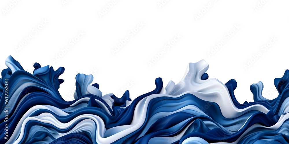 Abstract waves in shades of navy blue and white isolated on transparent ...