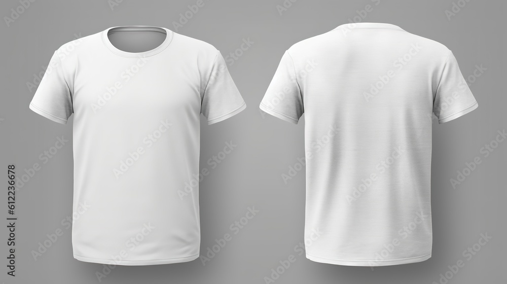 white clean t-shirt mockup, isolated, front and back side view, 3d ...