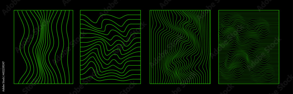 Geometry wireframe grid backgrounds in neon green color. Retro 80s ...