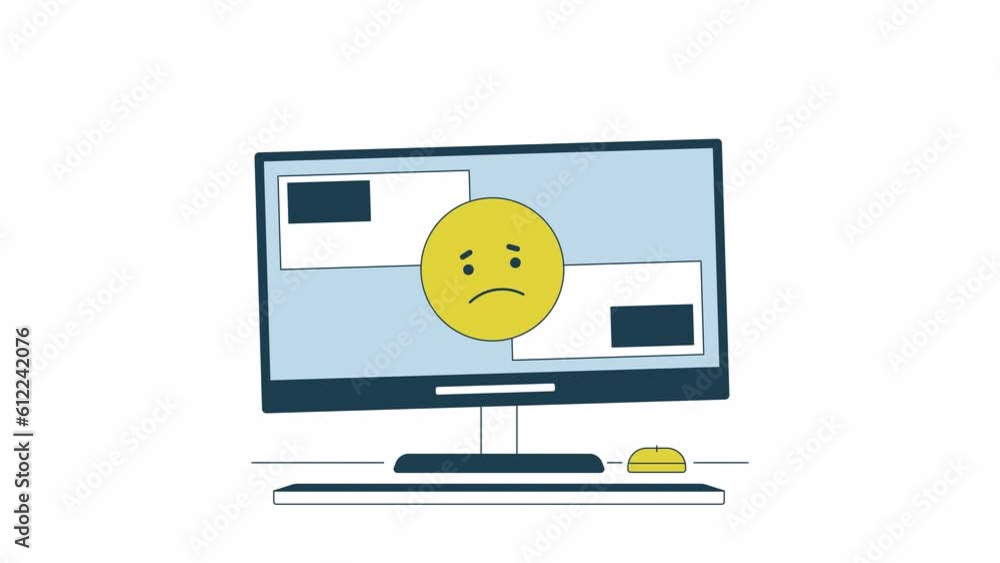 Computer problem animation. Animated sad emoticon on cracked display 2D ...