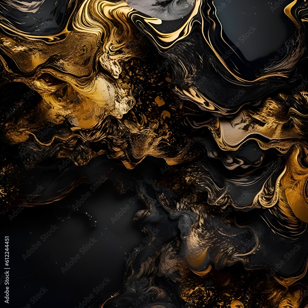 Abstract background of black and gold paint. Computer generated 3D ...