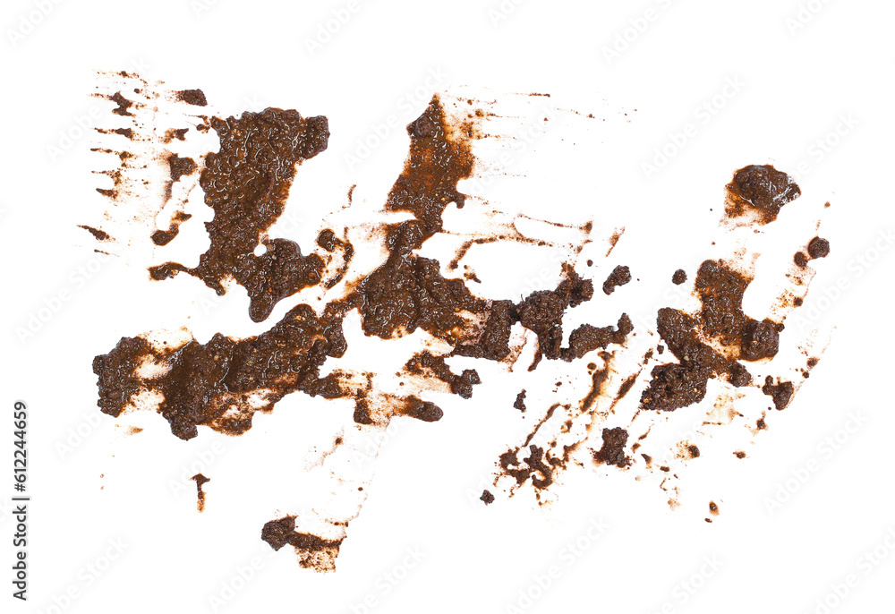 Wet mud, stains texture isolated on white background, top view and ...