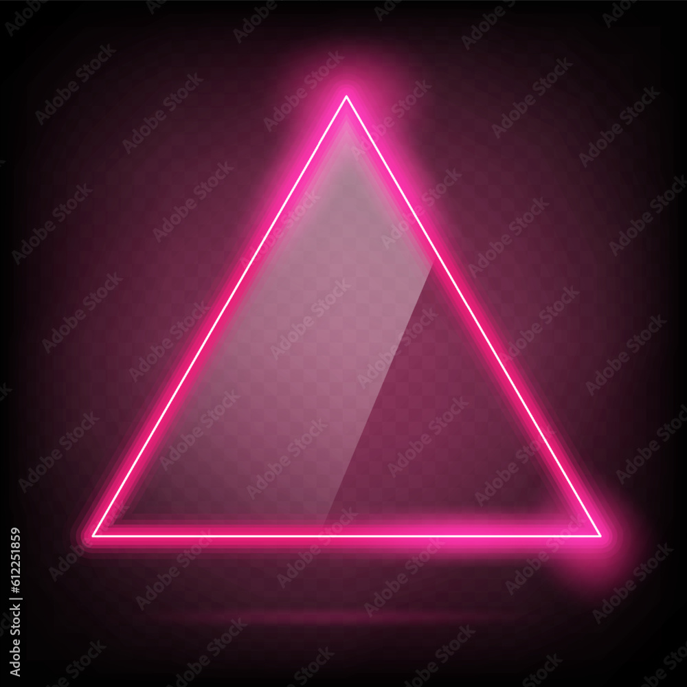 Triangle frame transparent glass effect. Abstract pink light neon ...