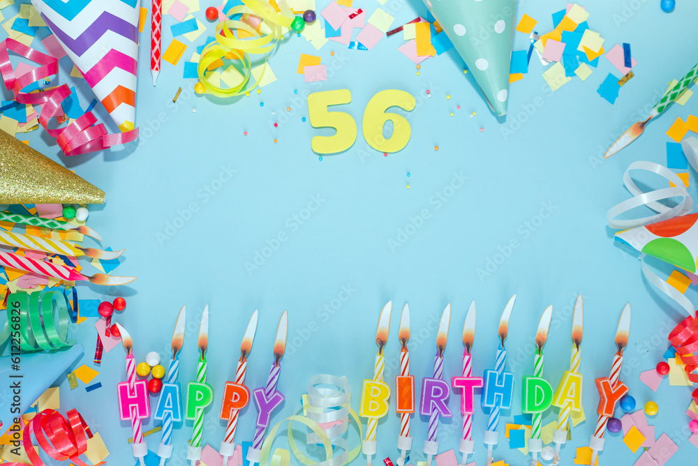 Top view card happy birthday with number 56. Copy space. Postcard ...