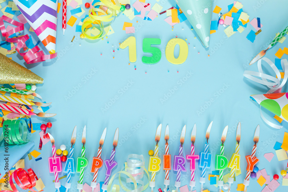 Top view card happy birthday with number 150. Copy space. Postcard ...