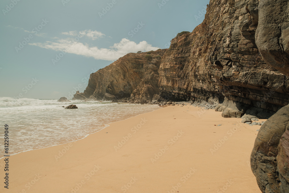 Tonel beach in Portugal, with cliff. Stock Photo | Adobe Stock