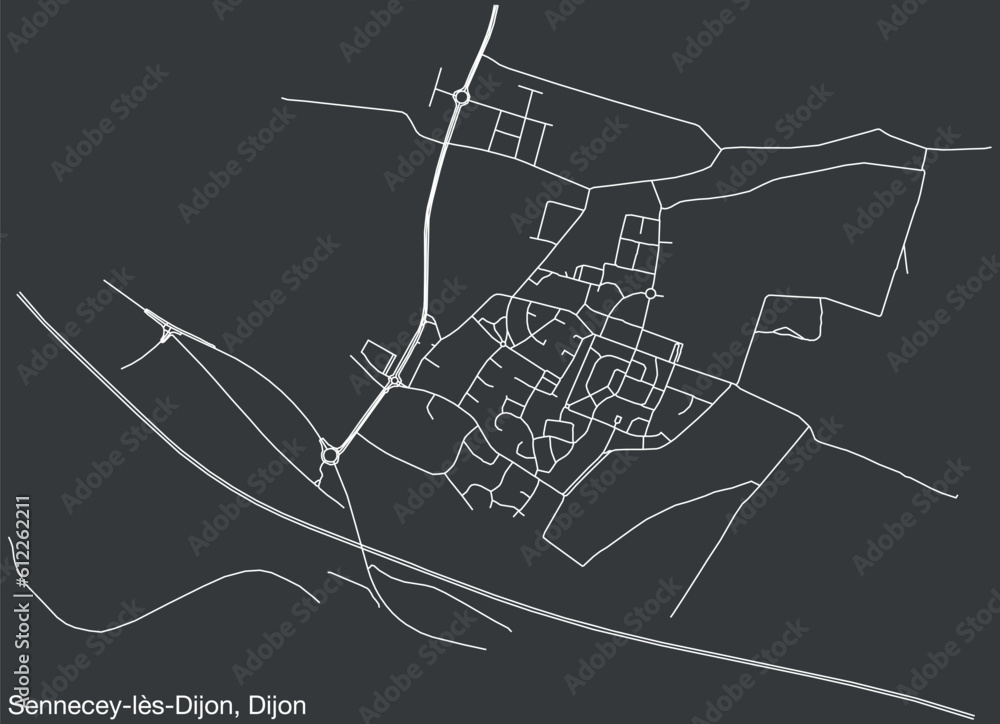 Detailed hand-drawn navigational urban street roads map of the SENNECEY ...