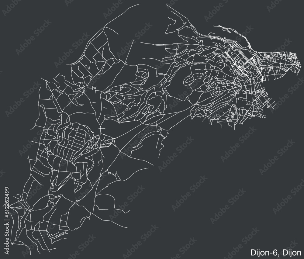 Detailed hand-drawn navigational urban street roads map of the DIJON-6 ...