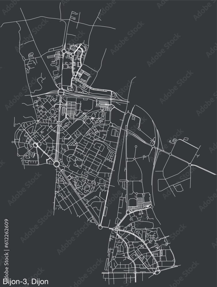 Detailed hand-drawn navigational urban street roads map of the DIJON-3 ...