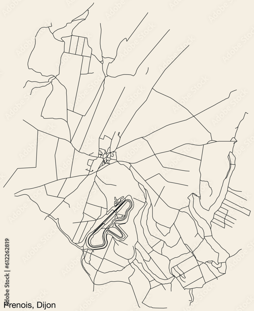 Detailed hand-drawn navigational urban street roads map of the PRENOIS ...