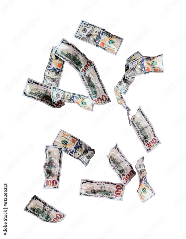 Money falling - one hundred US dollar bills flying isolated on ...