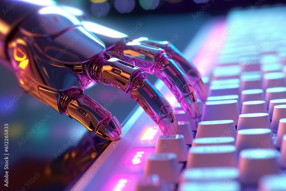 Robotic Hand Typing a Keyboard. ChatGPT concept. Generative AI. Stock ...
