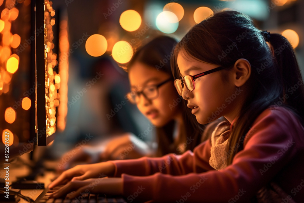 Asian girls participating in a coding workshop, girls, education, Asian ...