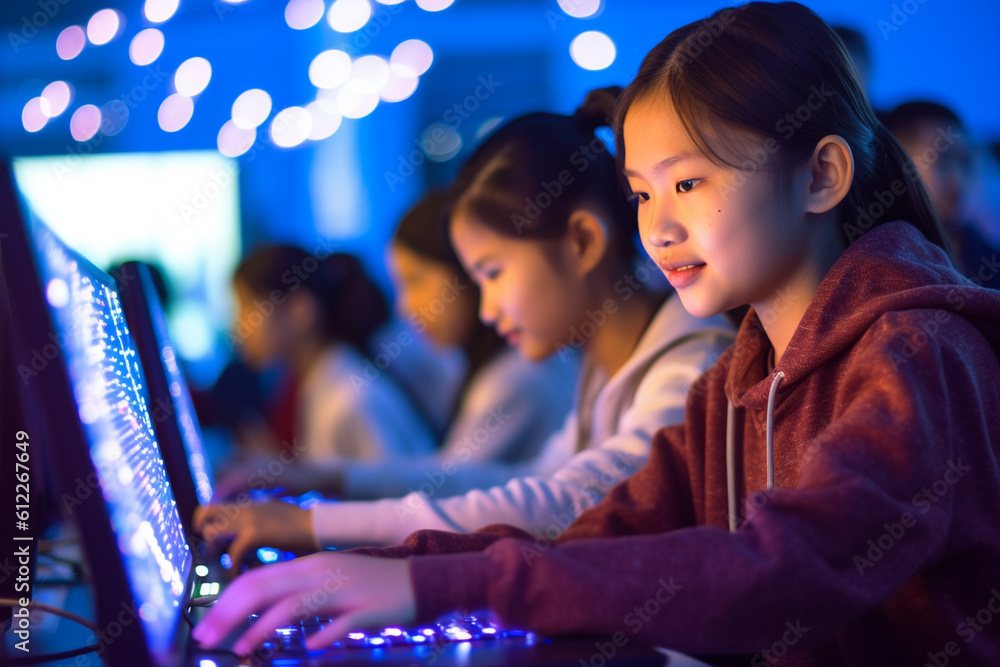 Asian girls participating in a coding workshop, girls, education, Asian ...
