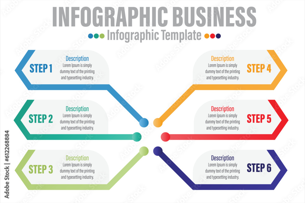 Colorful 6 Steps, 6 option infographic flow chart design . business ...
