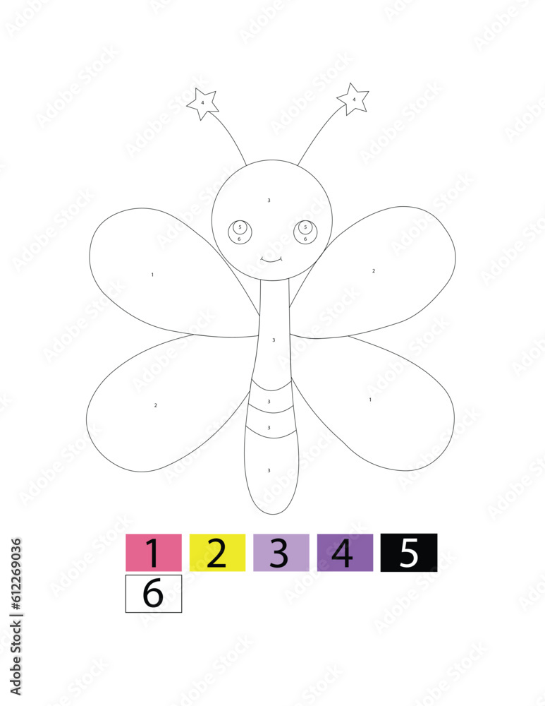 Animal Color By Number Coloring Page Butterfly 2 Stock Vektorgrafik