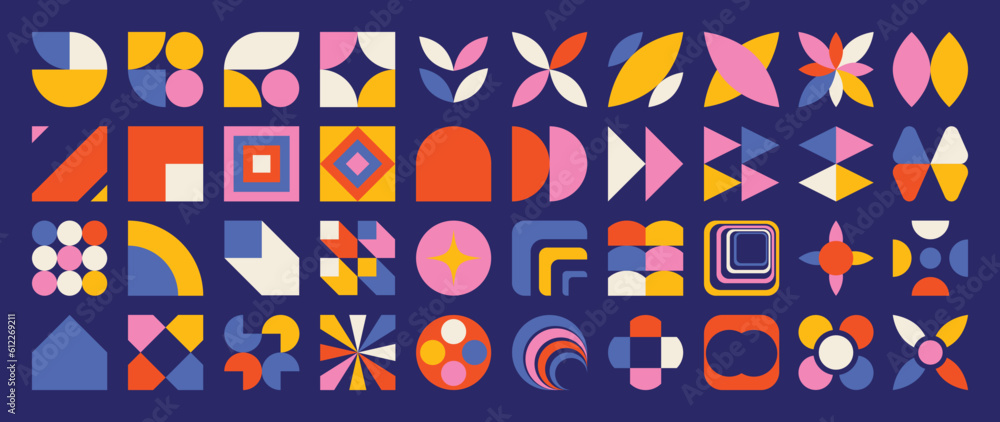 Set of abstract retro geometric shapes vector. Collection of ...
