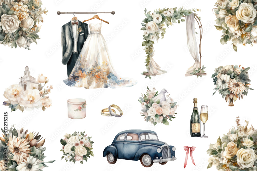 Set of wedding elements. Wedding clipart for save the date invitation ...