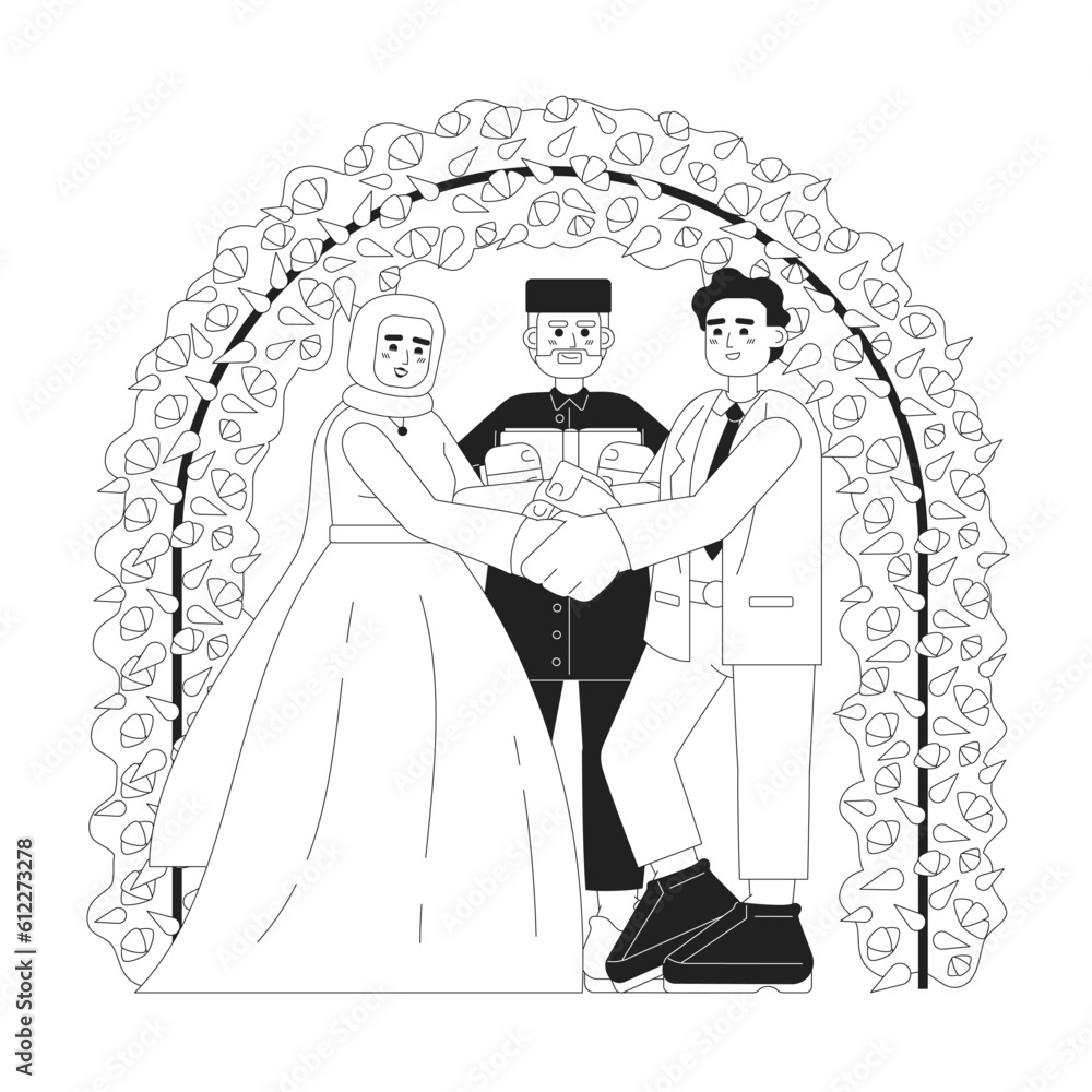 Nikah ceremony monochrome concept vector spot illustration. Young ...
