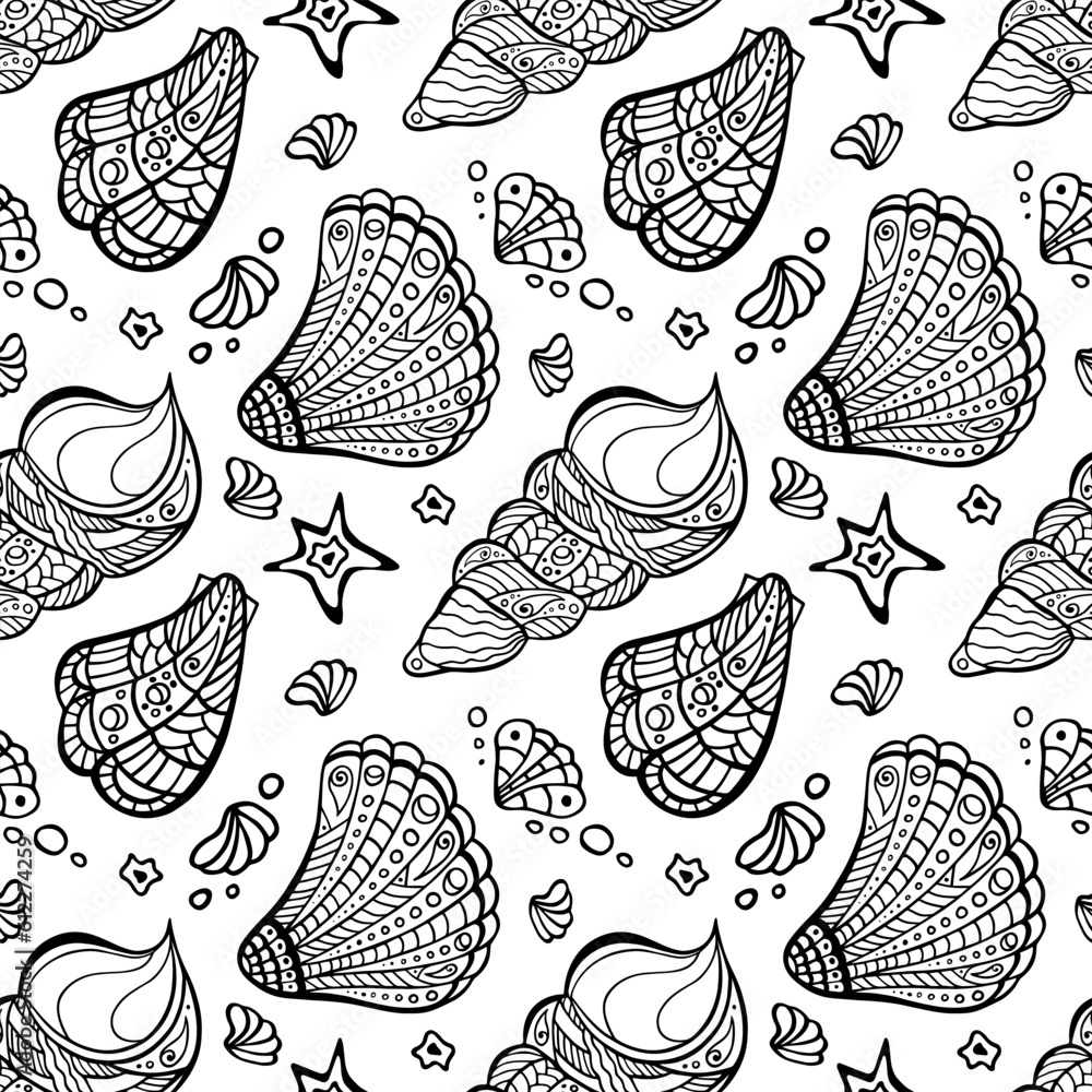 Vecteur Stock Polynesian shell random seamless pattern. Zenart conch ...