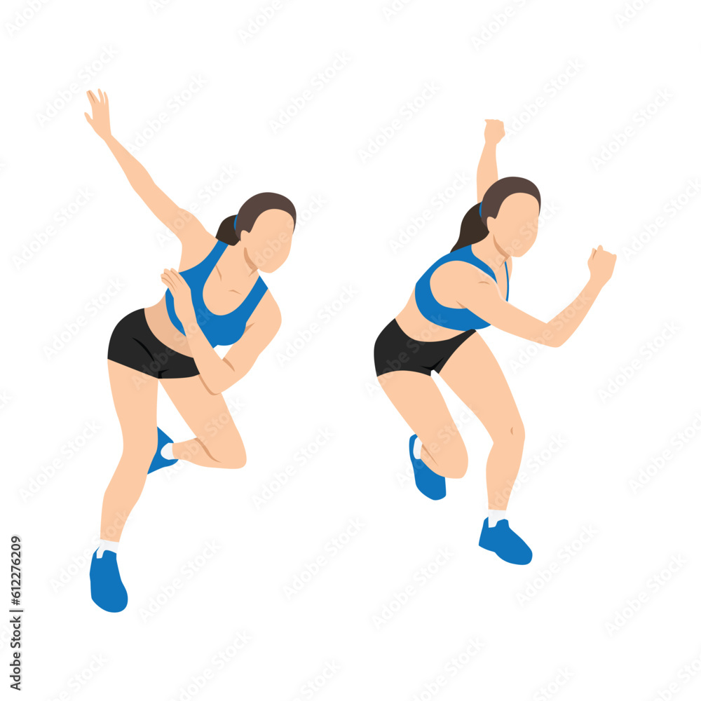 Woman doing side or lateral shuffles or hops skaters exercise. Flat ...