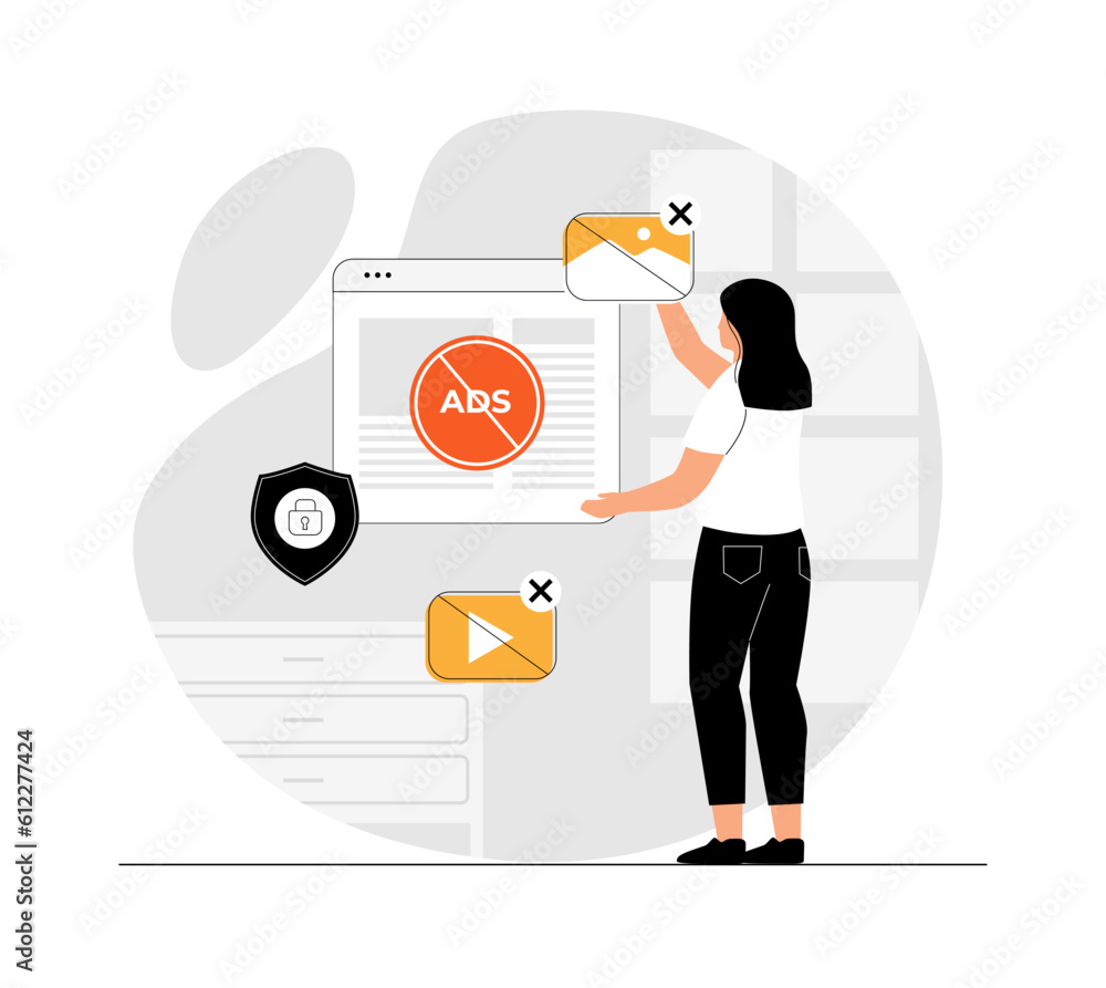 Ad blocking concept. No advertising, anti spam protection, without ads ...