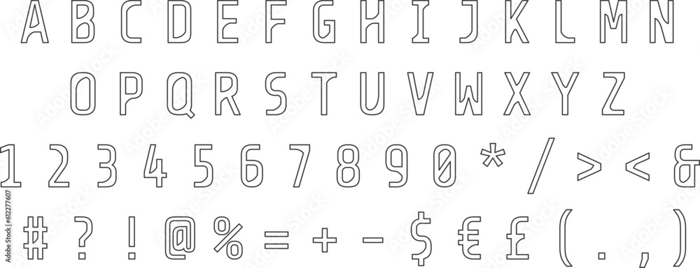 Vecteur Stock Black linear rounded alphabet set. Vector decorative ...