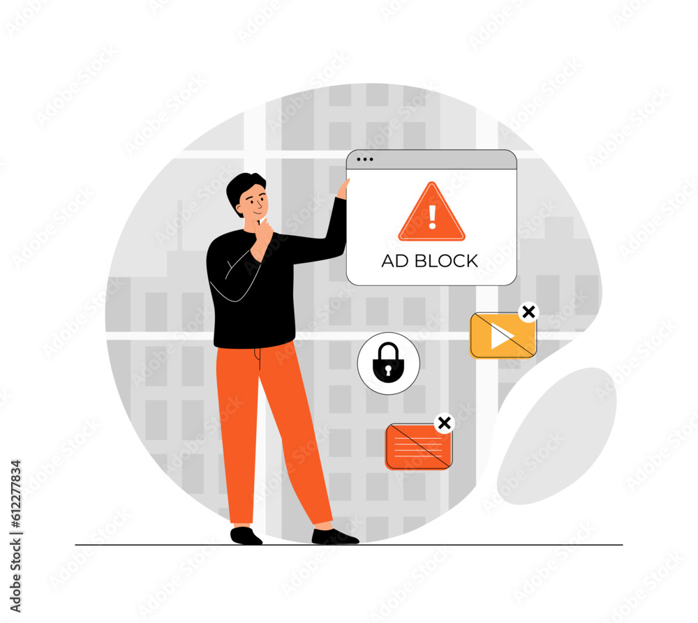 Online ad blocker concept. No advertising, anti spam protection ...