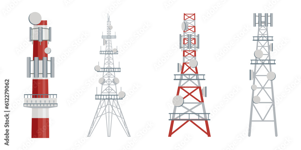 Radio tower antenna icon collection. Set of radio tower icons Stock ...