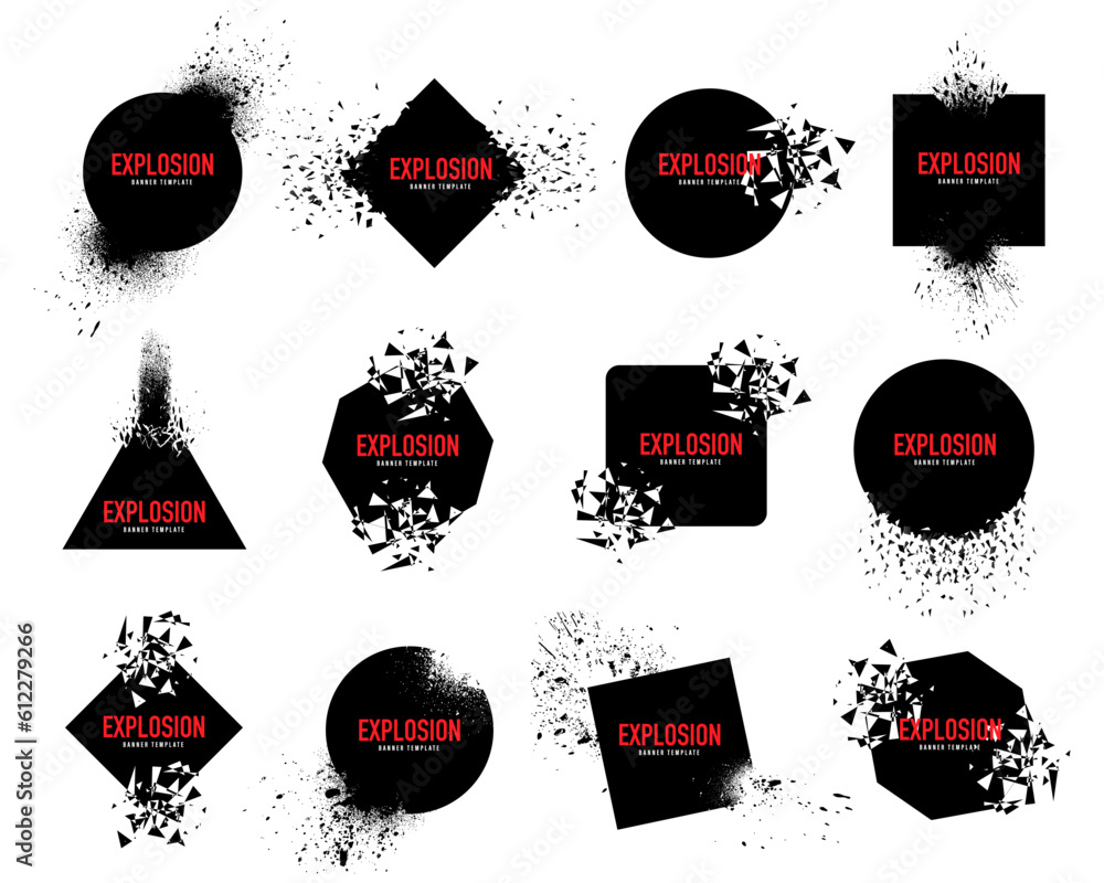 Explosion geometric shapes collection. Set of black explosion design ...