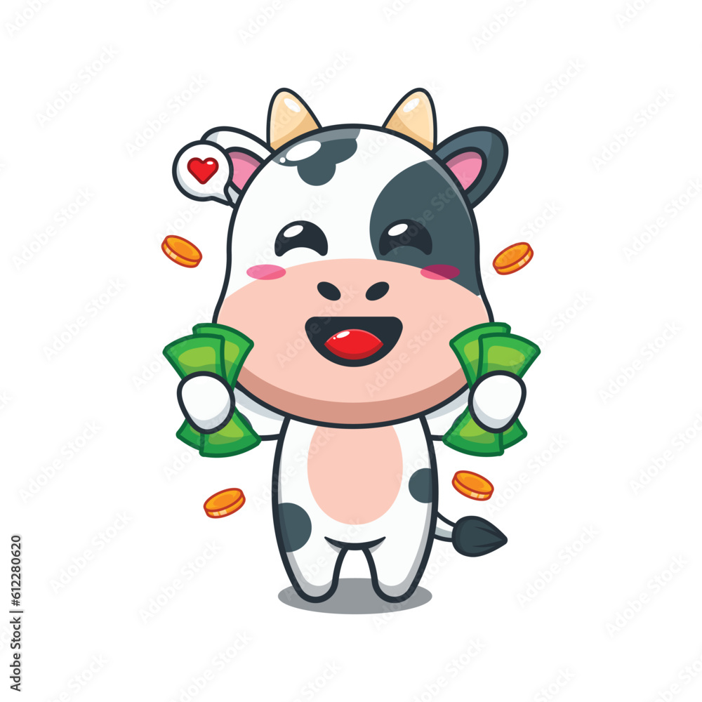 cow holding money cartoon vector illustration. Stock Vector | Adobe Stock