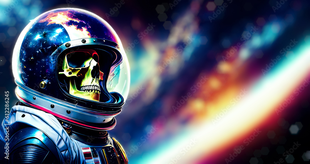 Skeleton in spacesuit. Selective focus space cosmos background ...