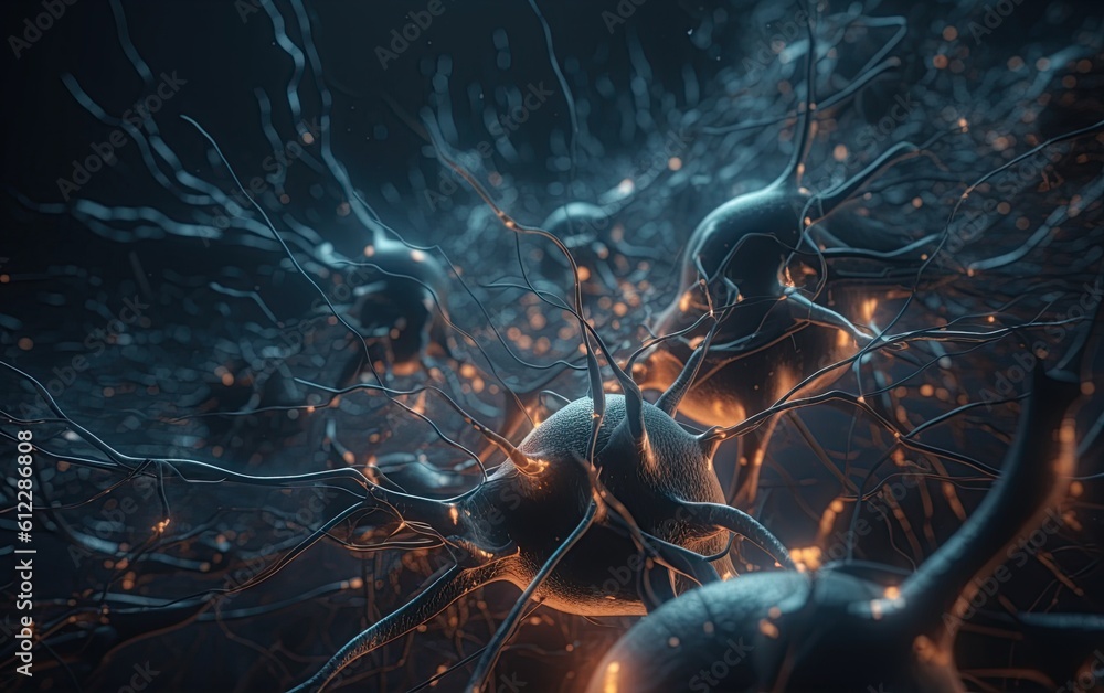 Neuron cells, neural network. Human brain anatomy. Generative Ai ...