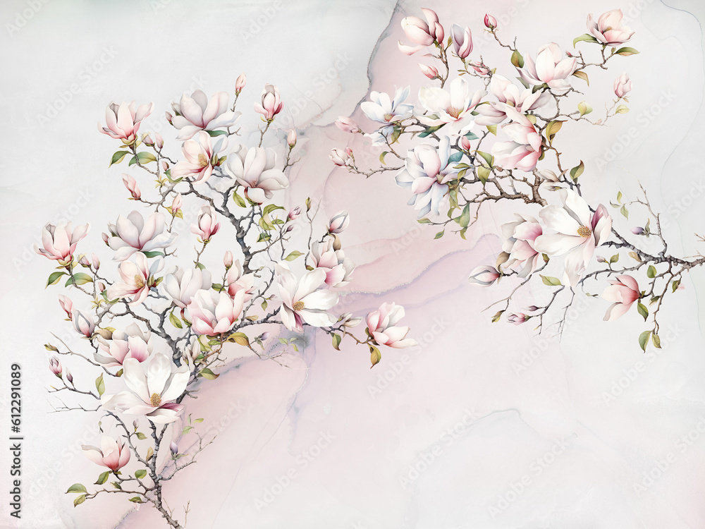Blooming magnolia on tha abstract background. Illustration for ...