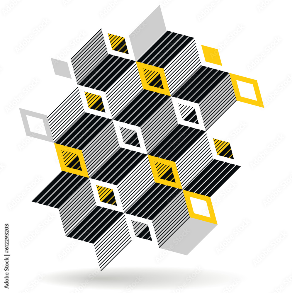 Black and yellow geometric vector abstract background with cubes and ...