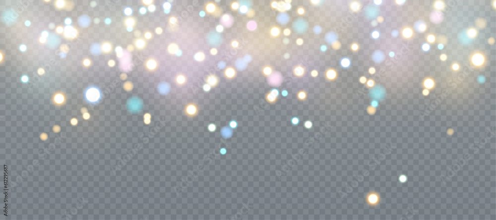 Sparkling golden magic dust particles bokeh on transparent background ...