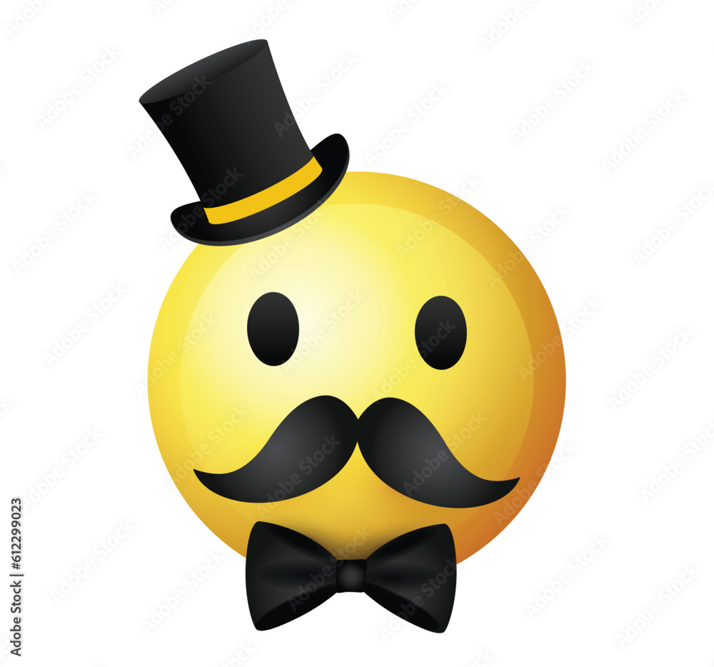 High quality emoticon on white background. Yellow face with mustache ...