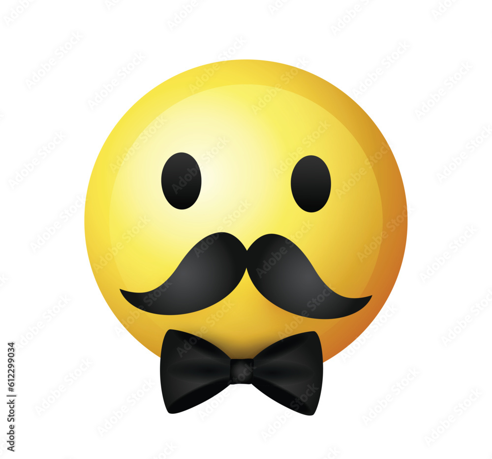 High quality emoticon on white background. Yellow face with mustache ...
