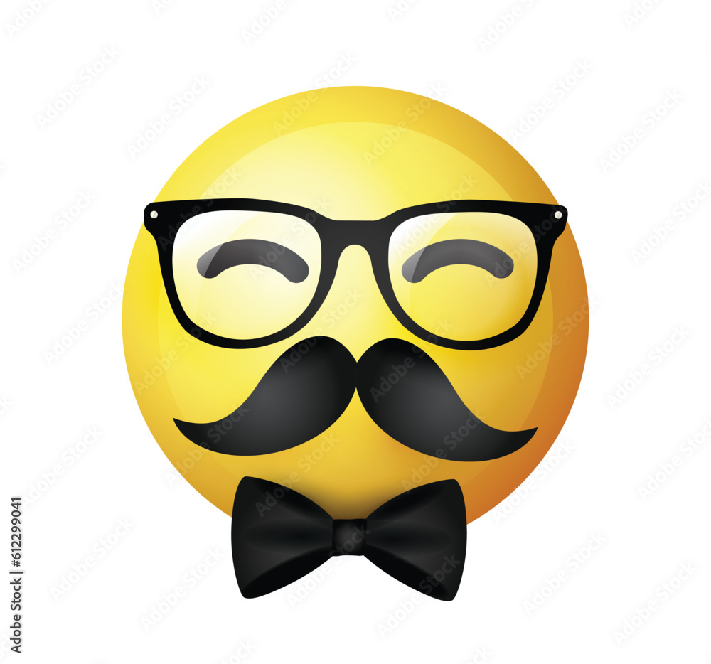 High quality emoticon on white background. Yellow face with mustache ...
