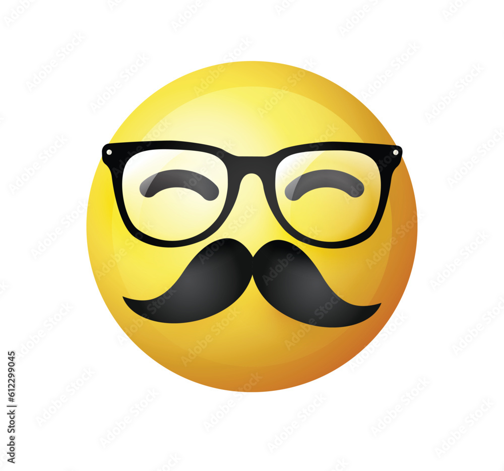 High quality emoticon on white background. Yellow face with mustache ...