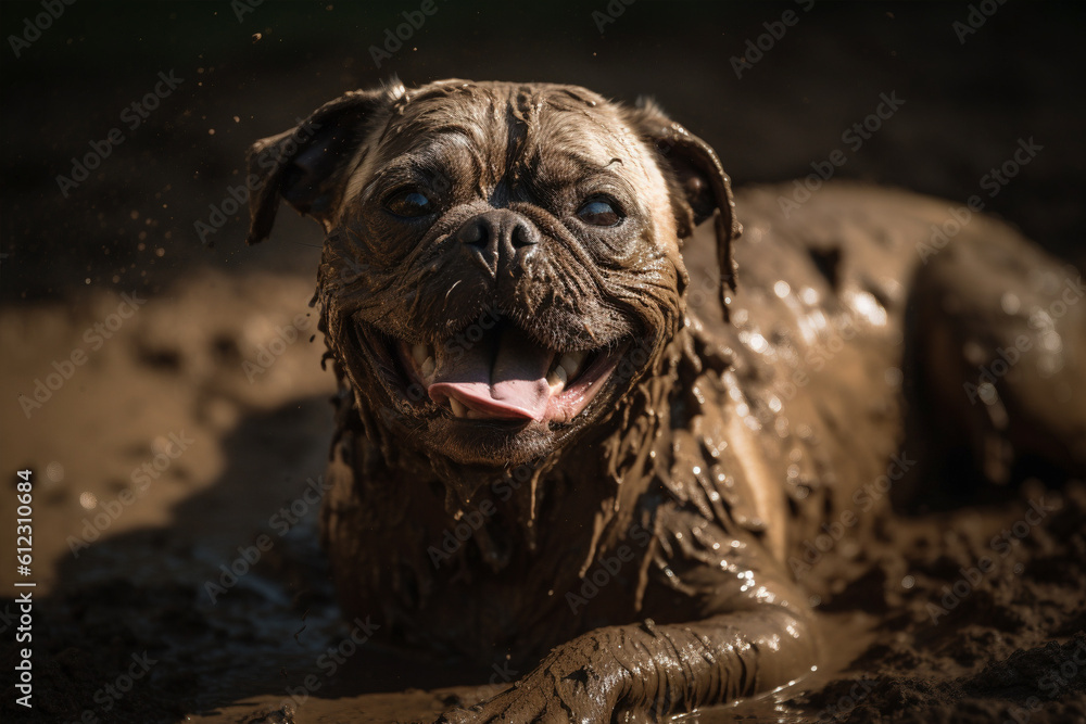 Dog completely covered in mud. Generative AI illustration Stock ...