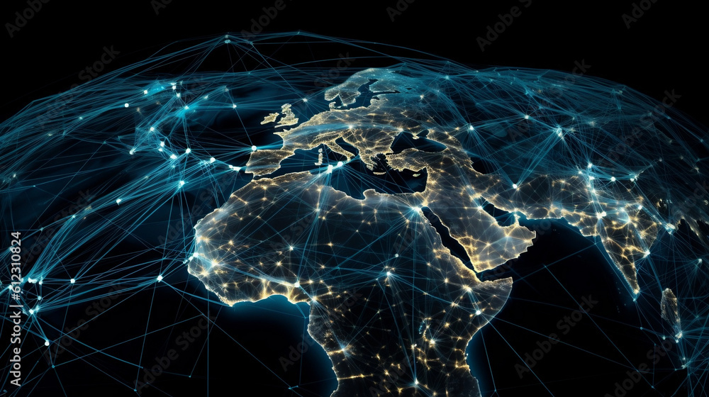 Global Economy And Interconnectedness Depicting A Network Of Interconnected World Maps With